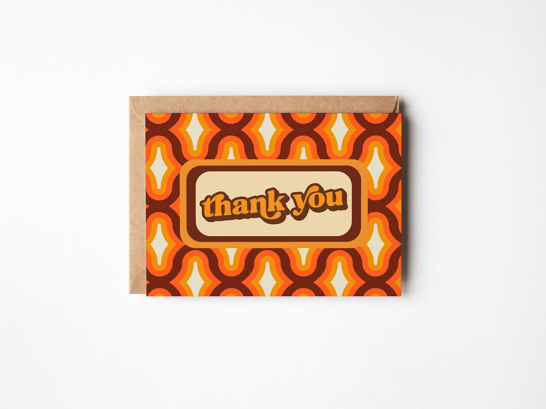 Retro Thank You Card | 60’s – 70’s Style Card | Hippie Card | Gift for ...