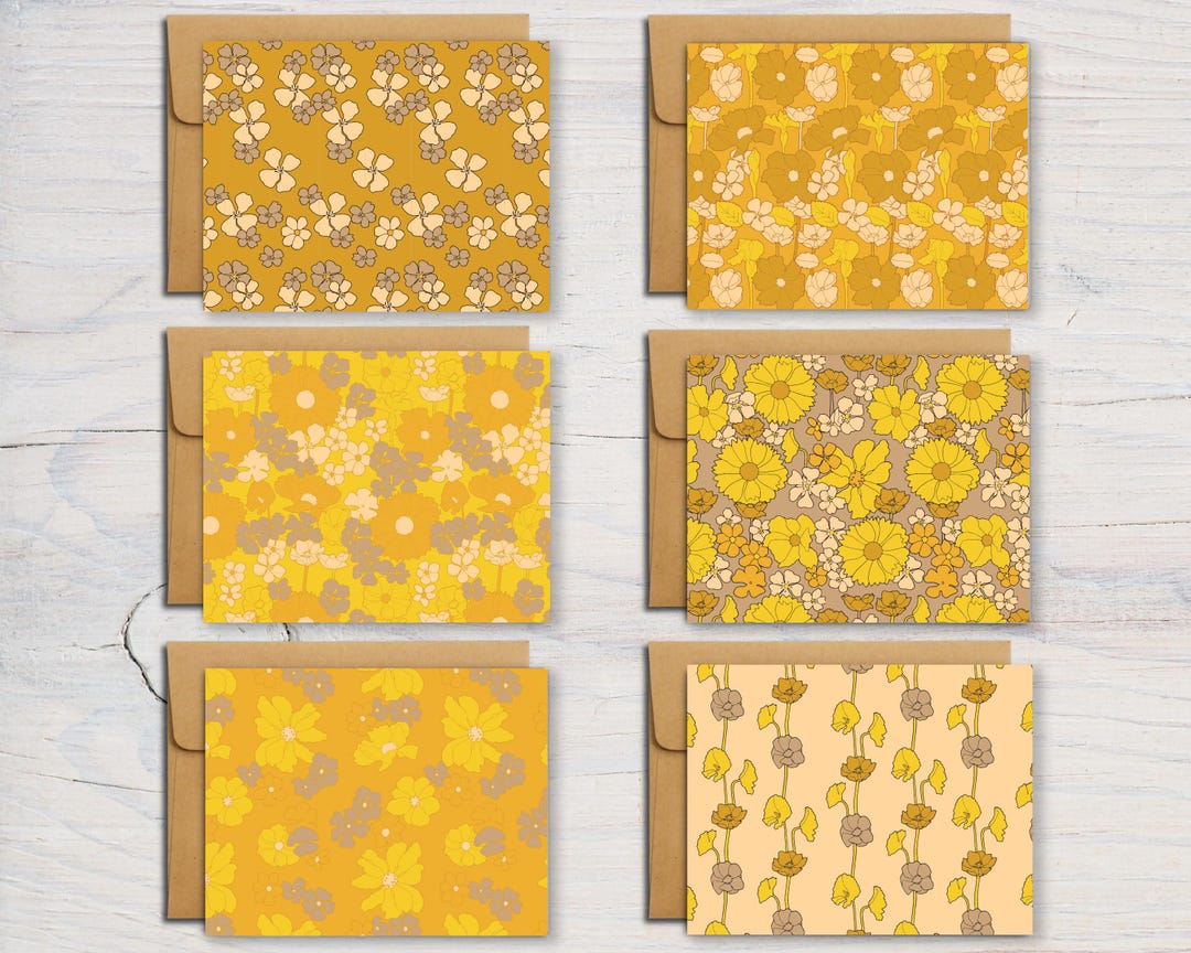 Retro Floral Note Cards - Set of 6 | 60’s – 70’s Style Card | Hippie ...