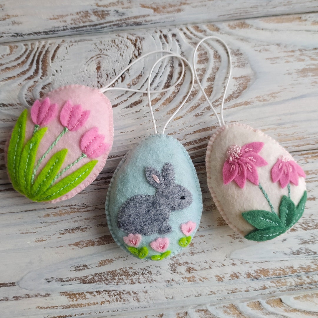Easter Decor Easter Eggs Felt Ornament Set of 3 - Etsy