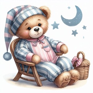 10 Teddy Bear Baby Clipart, Bear in Pajamas Clipart, Bear Bundle, Teddy ...
