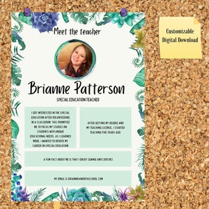Meet the Teacher, Succulent Pdf, Newsletter Template, Digital Download ...