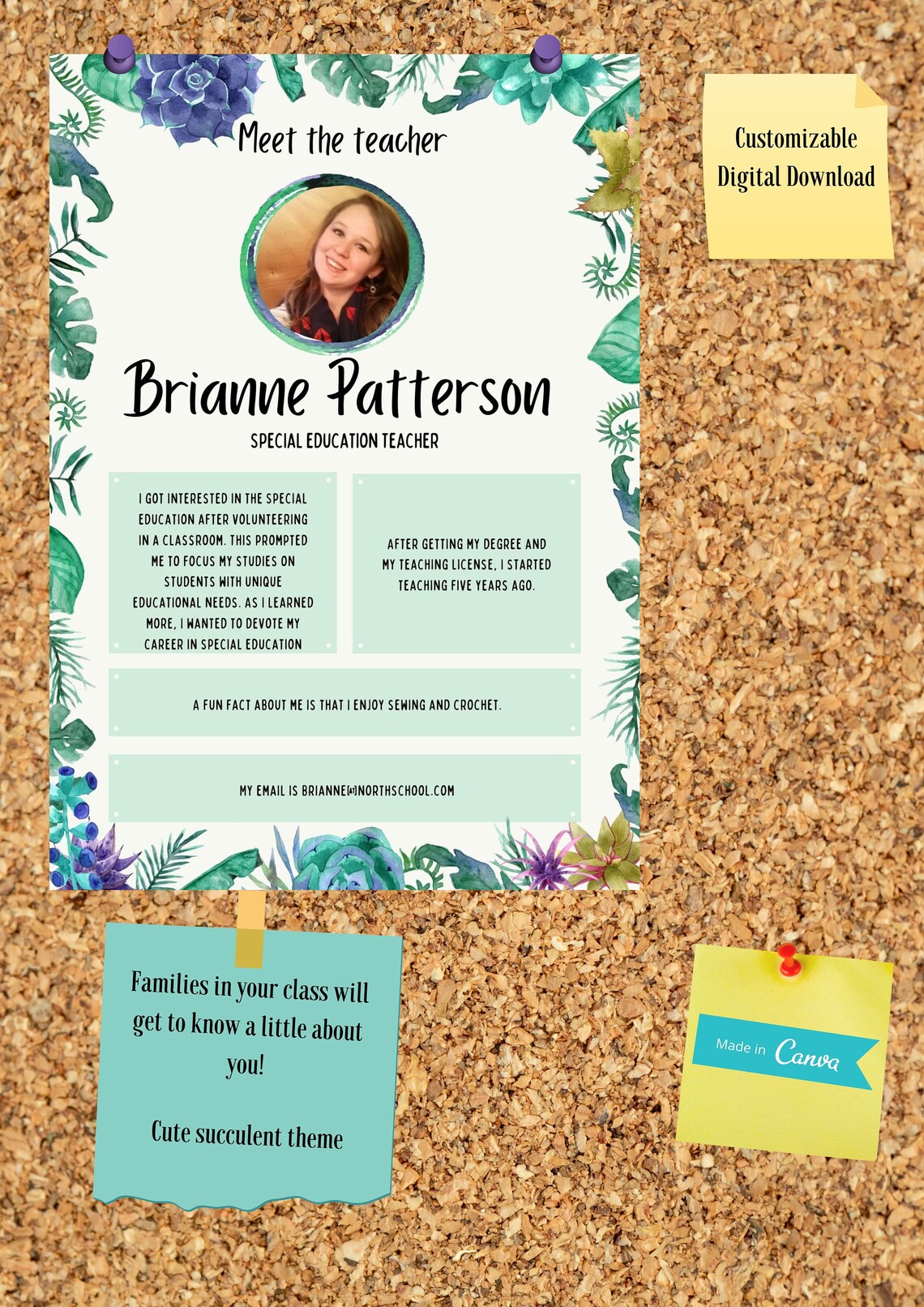 Meet the Teacher, Succulent Pdf, Newsletter Template, Digital Download ...