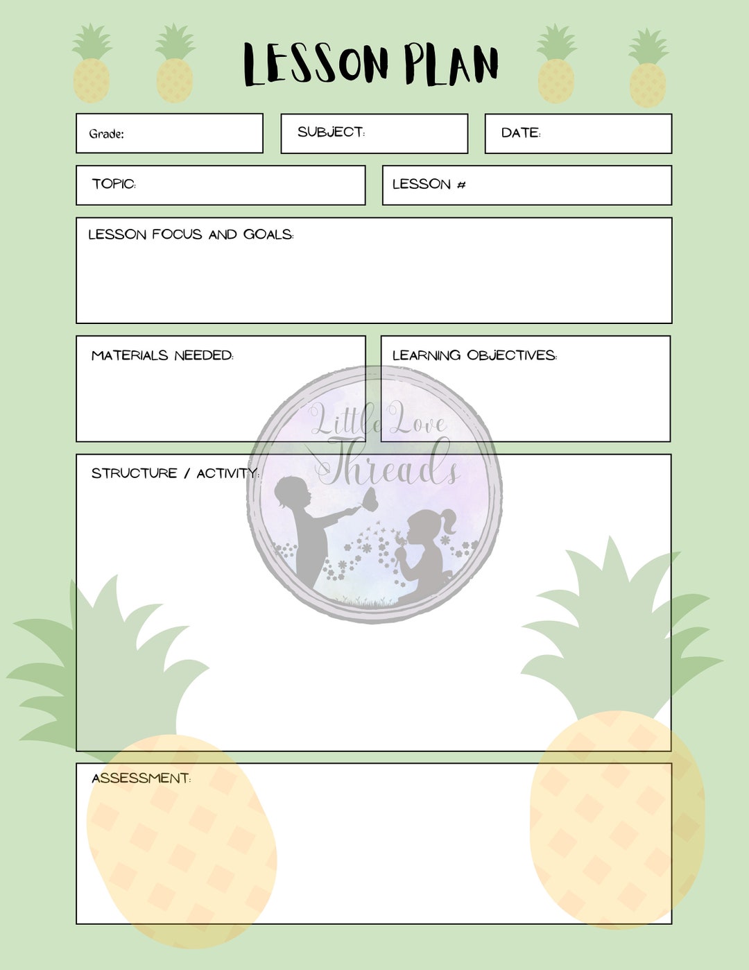 Pineapple Theme Lesson Plan Template for Teacher Lesson Plan, Teacher ...