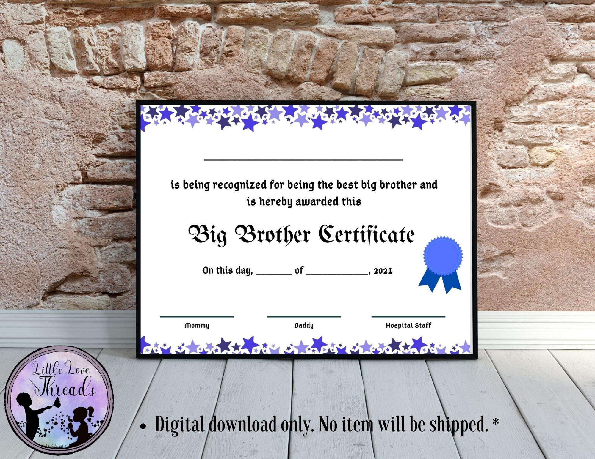 Big Brother Certificate, Big Brother PDF, Big Sibling Gift, Celebration ...