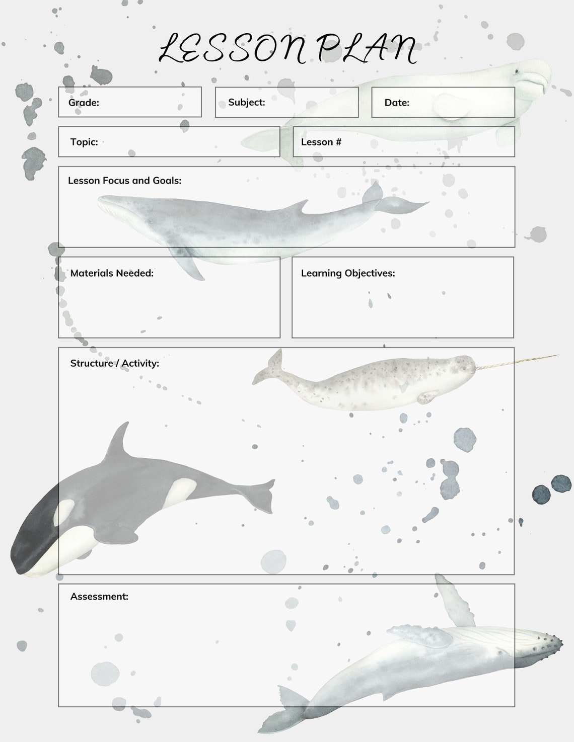 Teacher Lesson Planner, Homeschool Lesson Planner, Whale Classroom ...