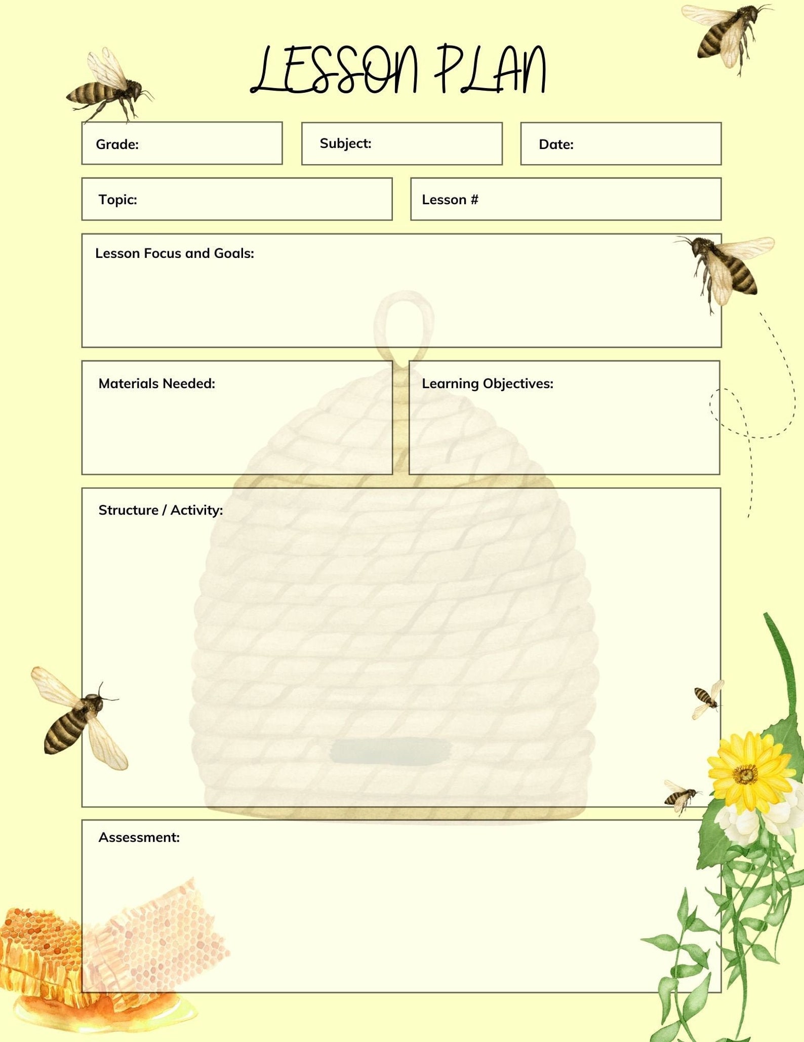 Teacher Lesson Planner, Homeschool Lesson Planner, Bee Classroom ...