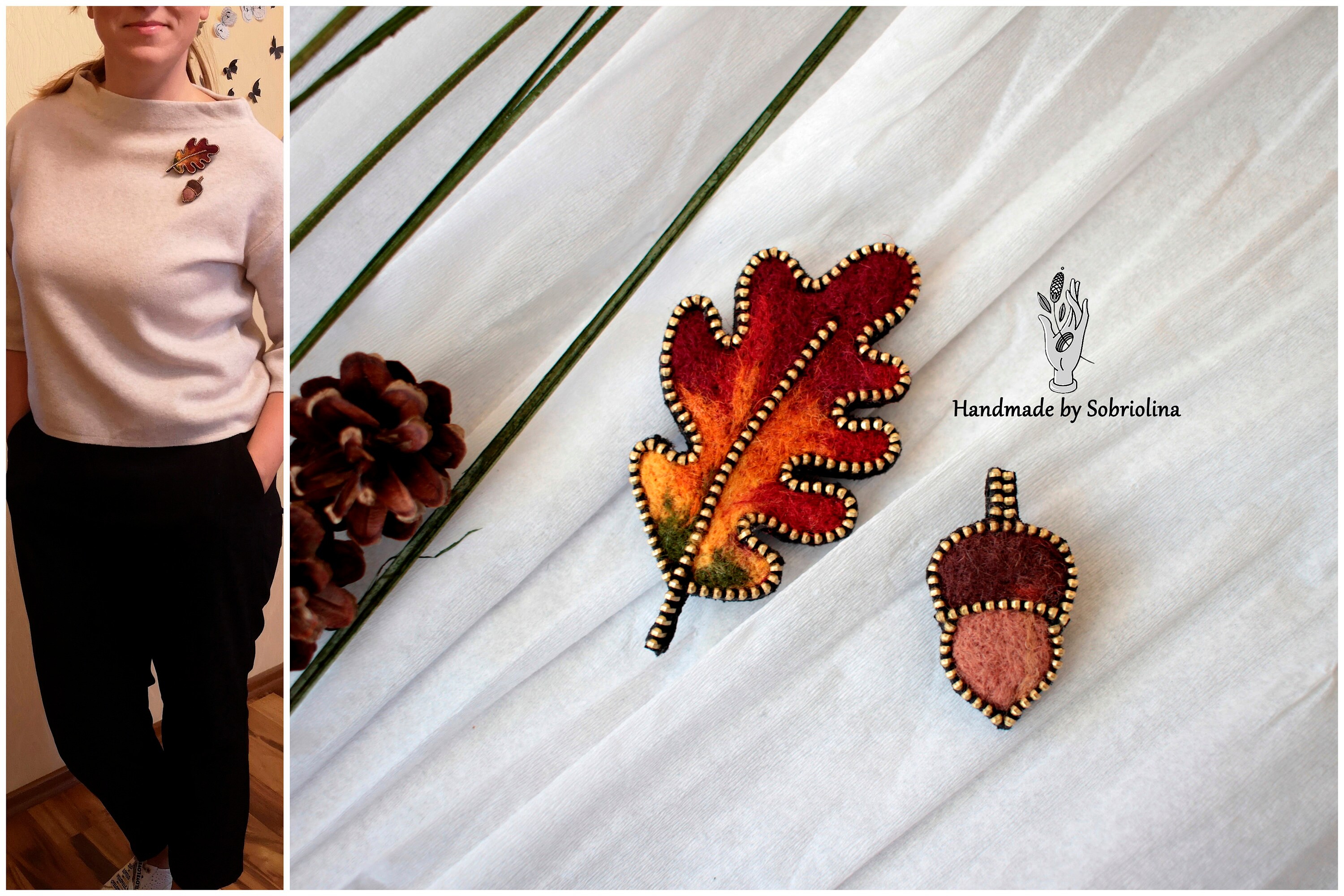 Autumn Leaf - Zipper Felt Woman Brooch. Pin Gift for Woman Brooch ...
