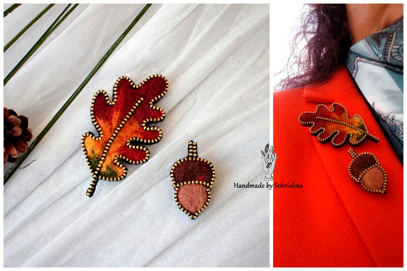 Autumn Leaf - Zipper Felt Woman Brooch. Pin Gift for Woman Brooch ...