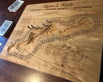Custom Lake Map Cribbage Board With Peg Storage • Personalized Cribbage ...
