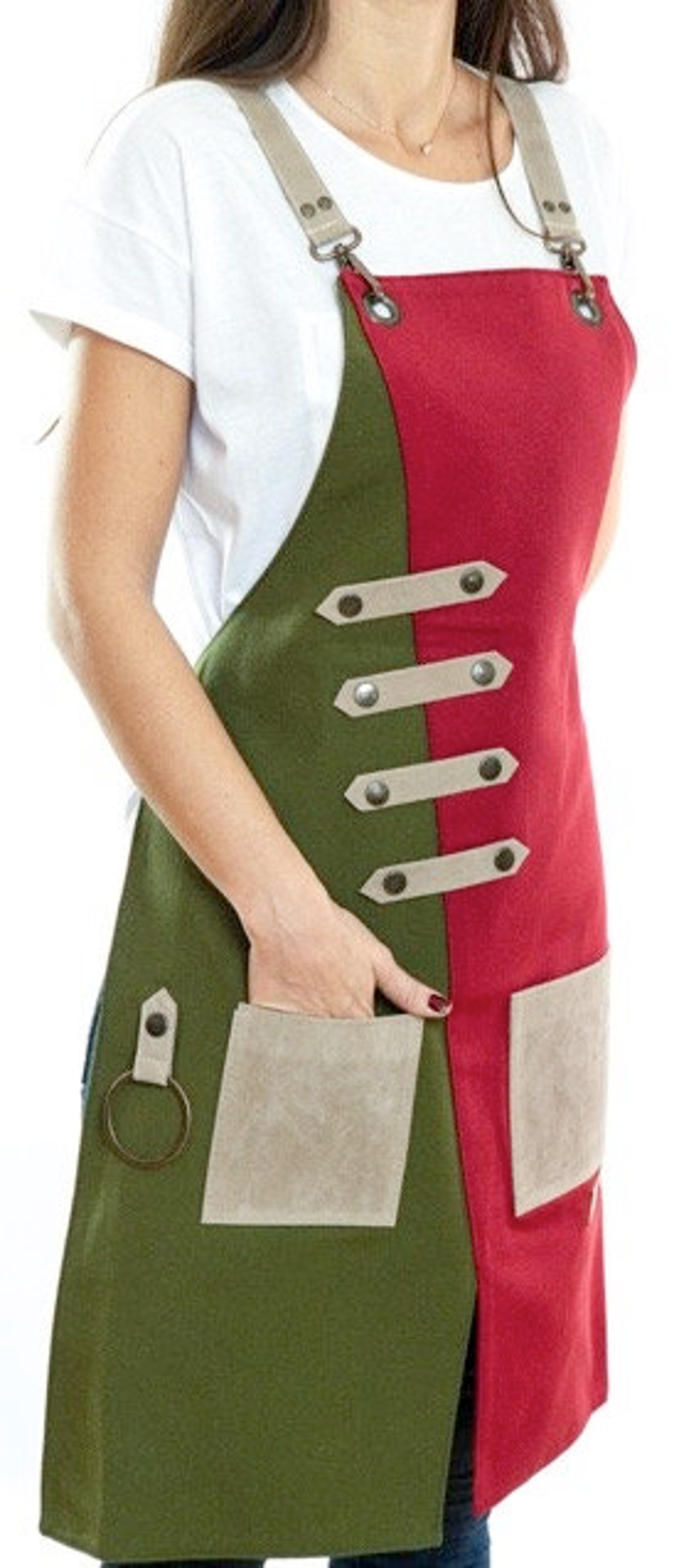 Red & Green Duo Color Design Apron-cross Back-adjustable | Etsy