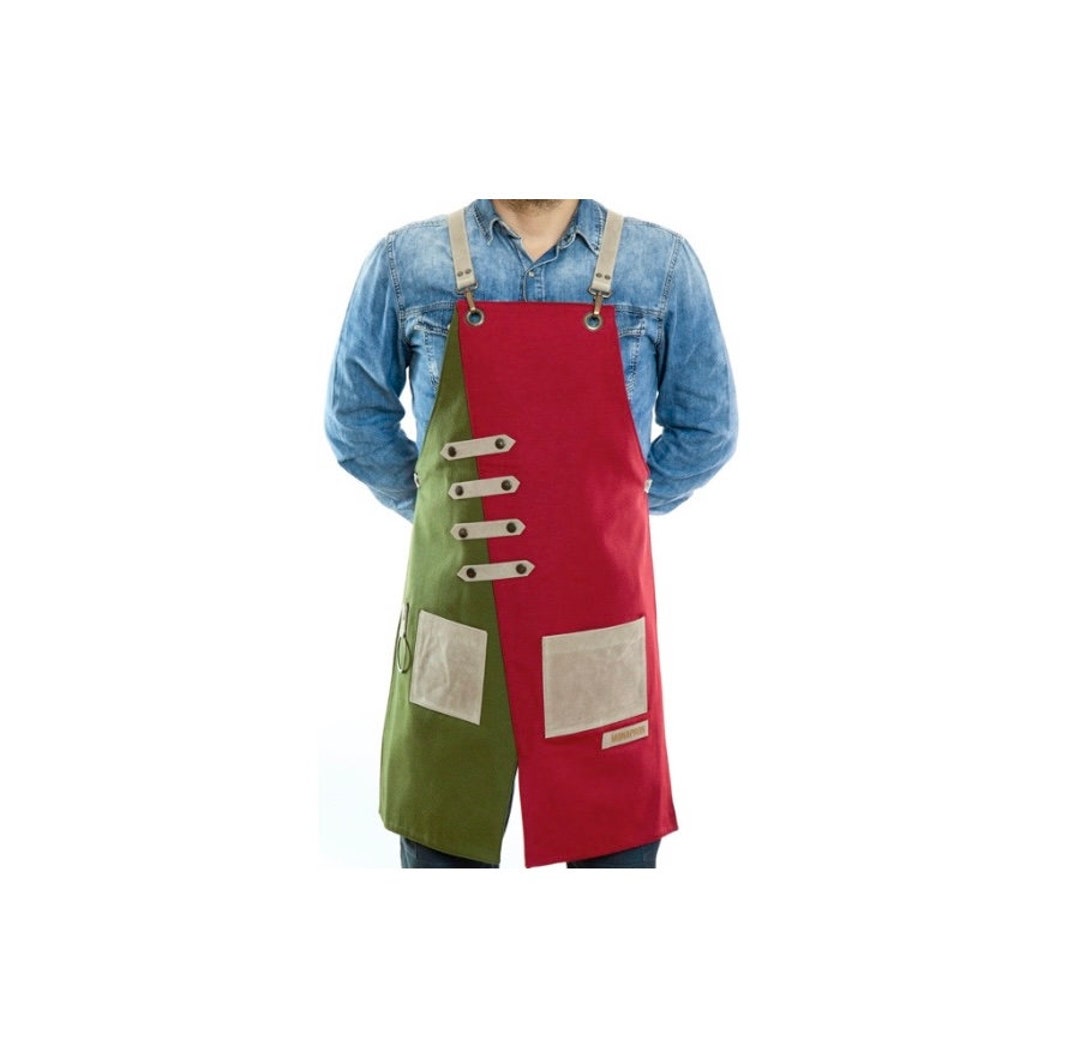 Red & Green Duo Color Design Apron-cross Back-adjustable Strap-apron ...