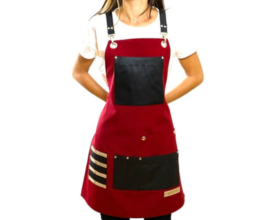 Red Unisex Apron-extra Pocket Design Apron-customized | Etsy