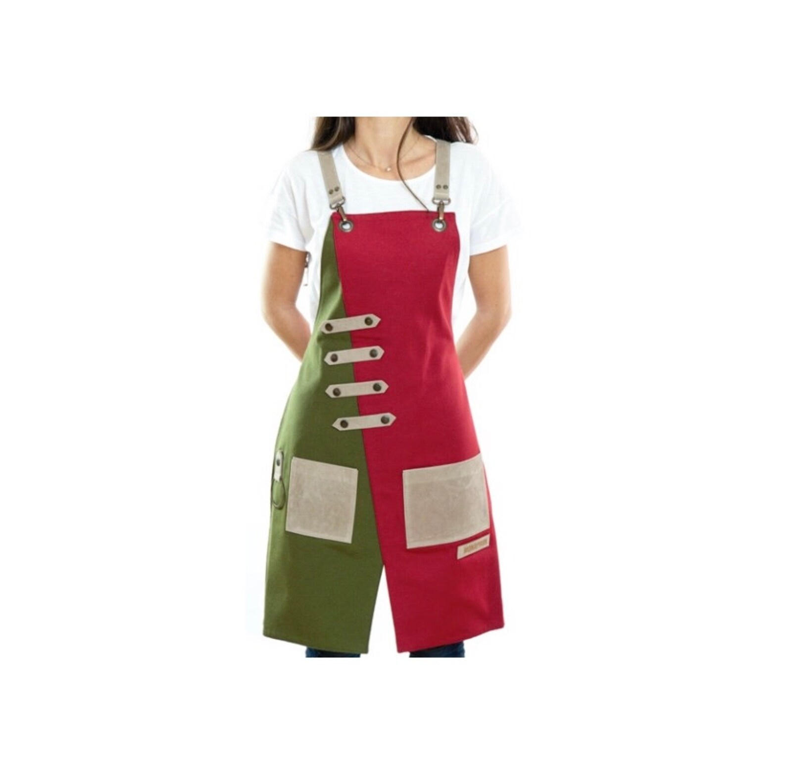 Red & Green Duo Color Design Apron-Cross Back-Adjustable | Etsy