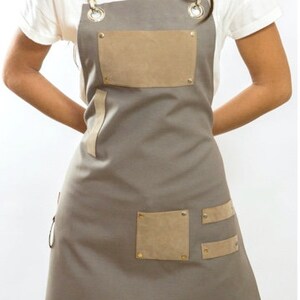 Gray Beige Apron-suede Adjustable Straps and Pockets Design-unisex Bib ...