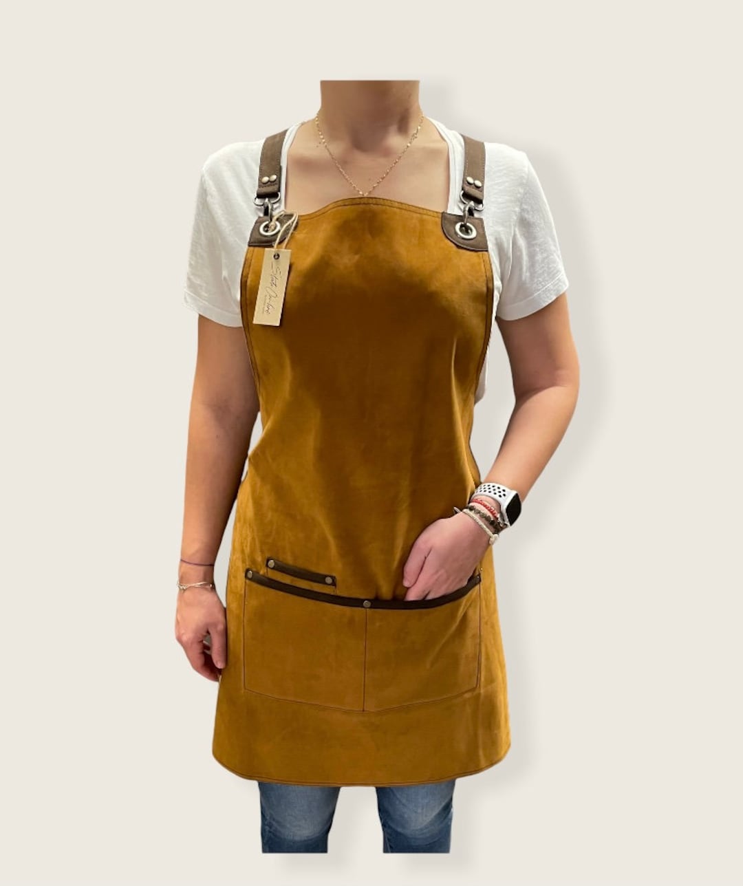 Apricot Faux Suede Utility Apron: Cross Back Straps, Multi-pocket - Etsy