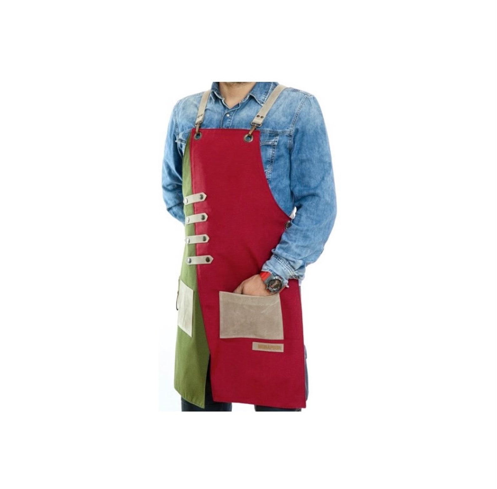 Red & Green Duo Color Design Apron-Cross Back-Adjustable | Etsy