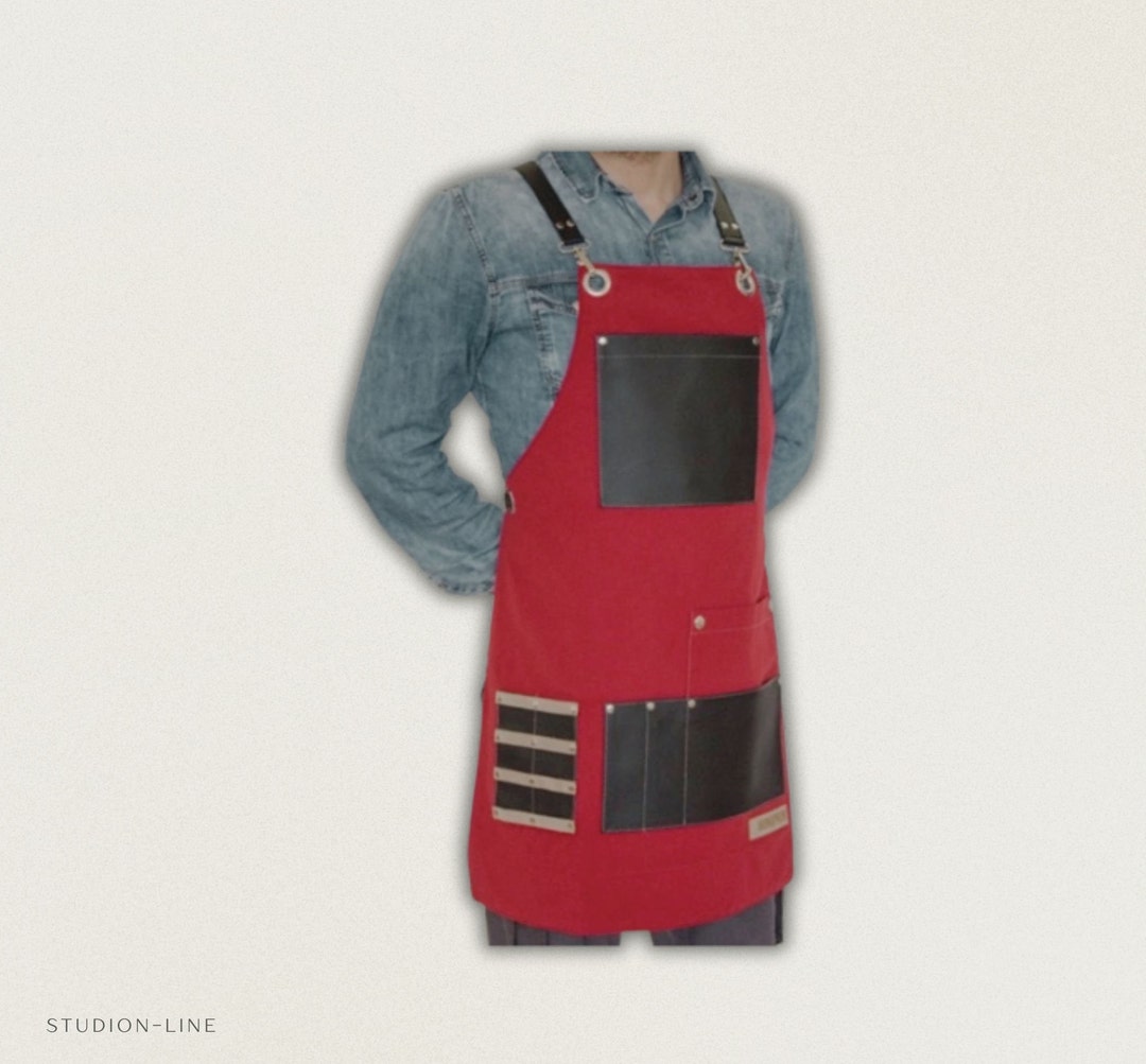 Red Unisex Apron-extra Pocket Design Apron-customized Apron-barista ...