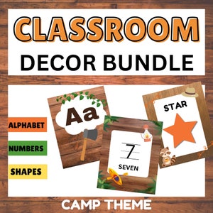 Camp Themed Classroom Bundle, Alphabet Posters, Numbers Posters, Shapes ...