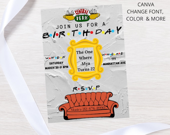 Editable Friends Birthday Invitation, Personalized Friends Theme Party ...
