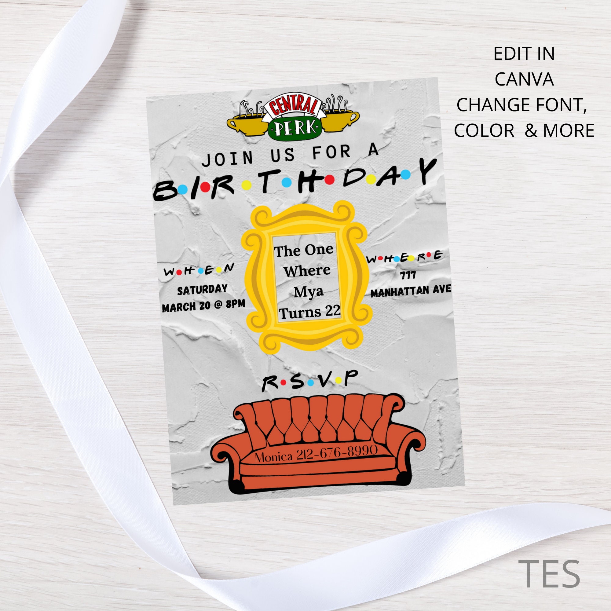 Editable Friends Birthday Invitation, Personalized Friends Theme Party ...