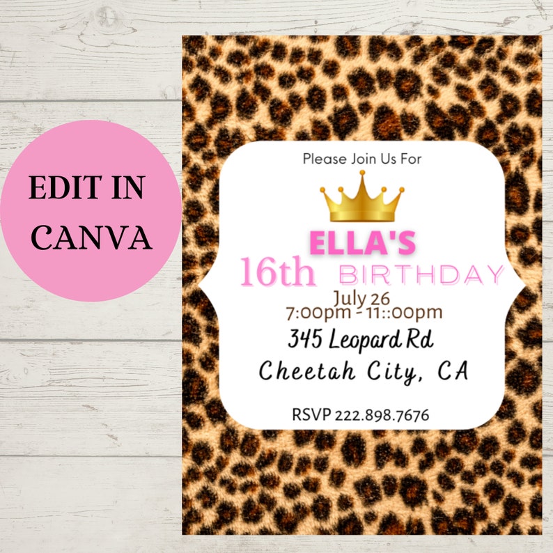 Editable Cheetah Invitation, Leopard Print Invitation, Cheetah Birthday ...