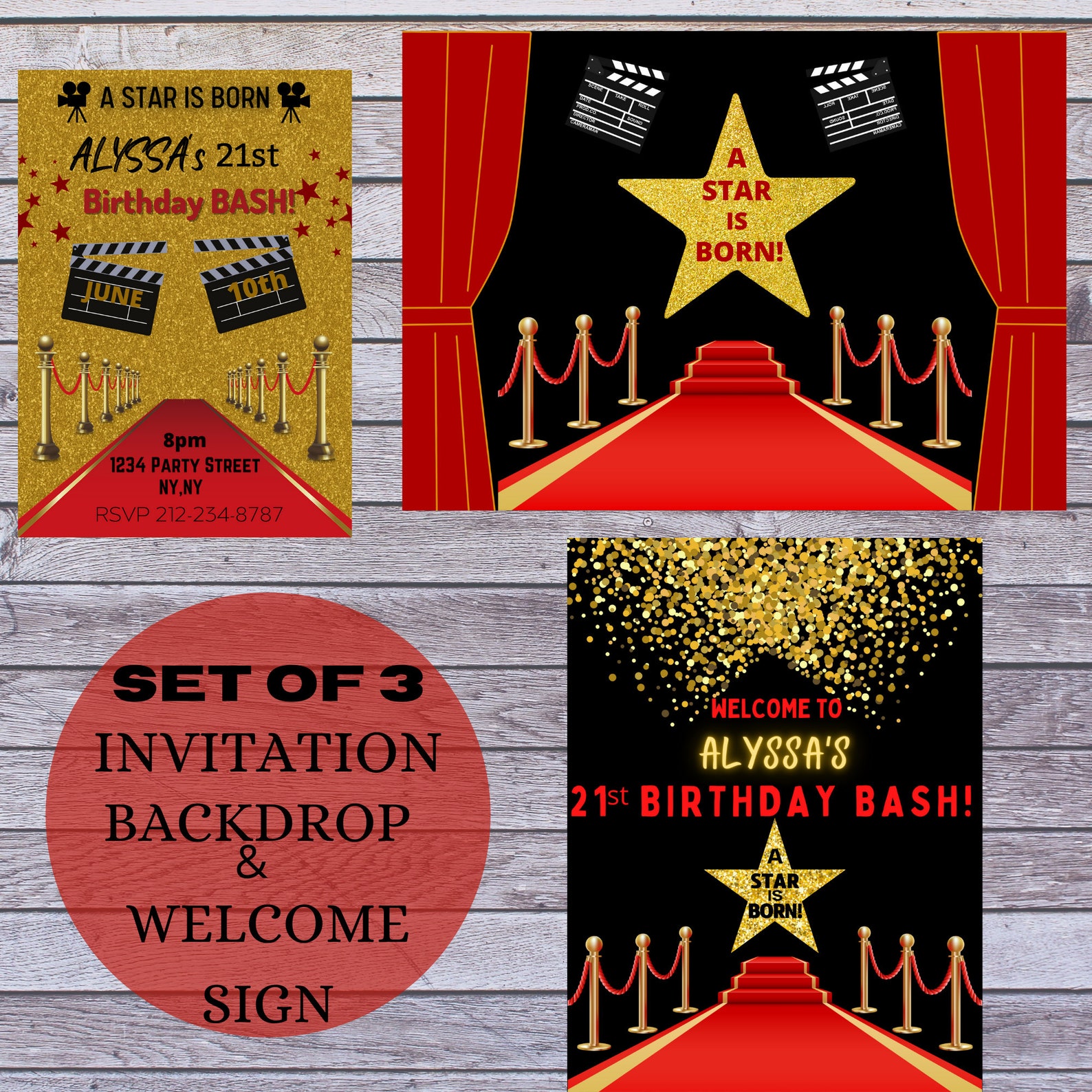 Red Carpet Party Bundle, Red Carpet Birthday, Set of 3 Package ...