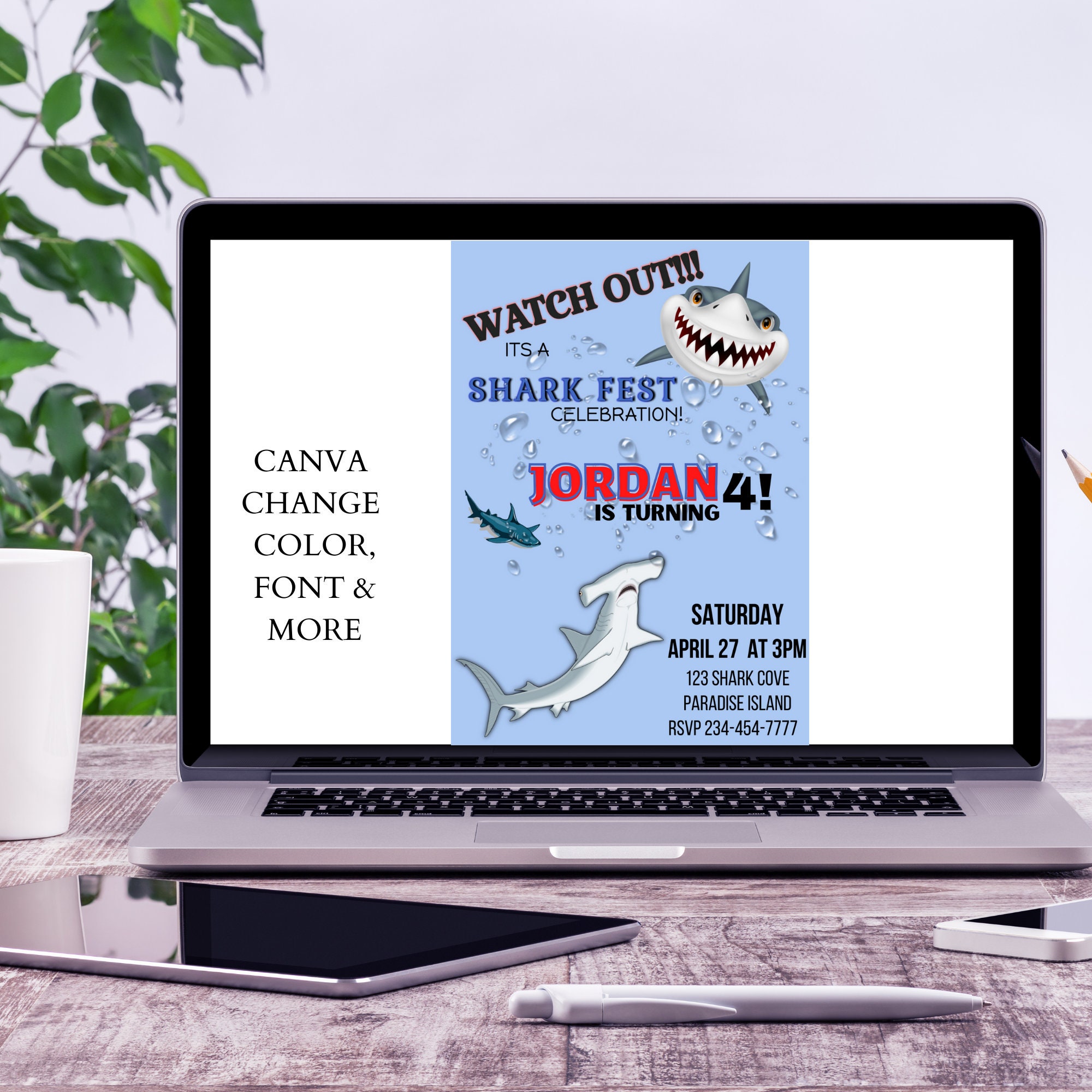 Shark Invitation Shark Birthday Invite Shark Party - Etsy