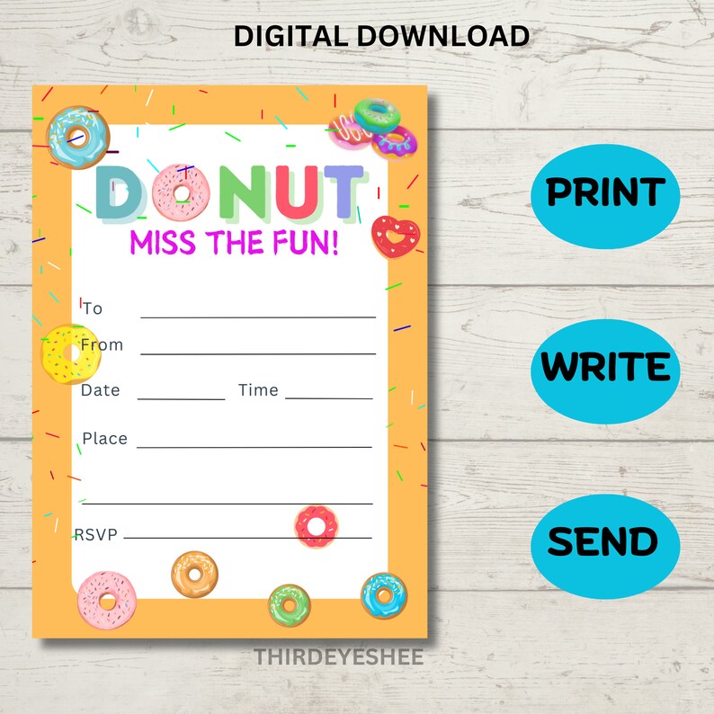 Donut Birthday Invitation, Donut Birthday Invite, Donut Party ...