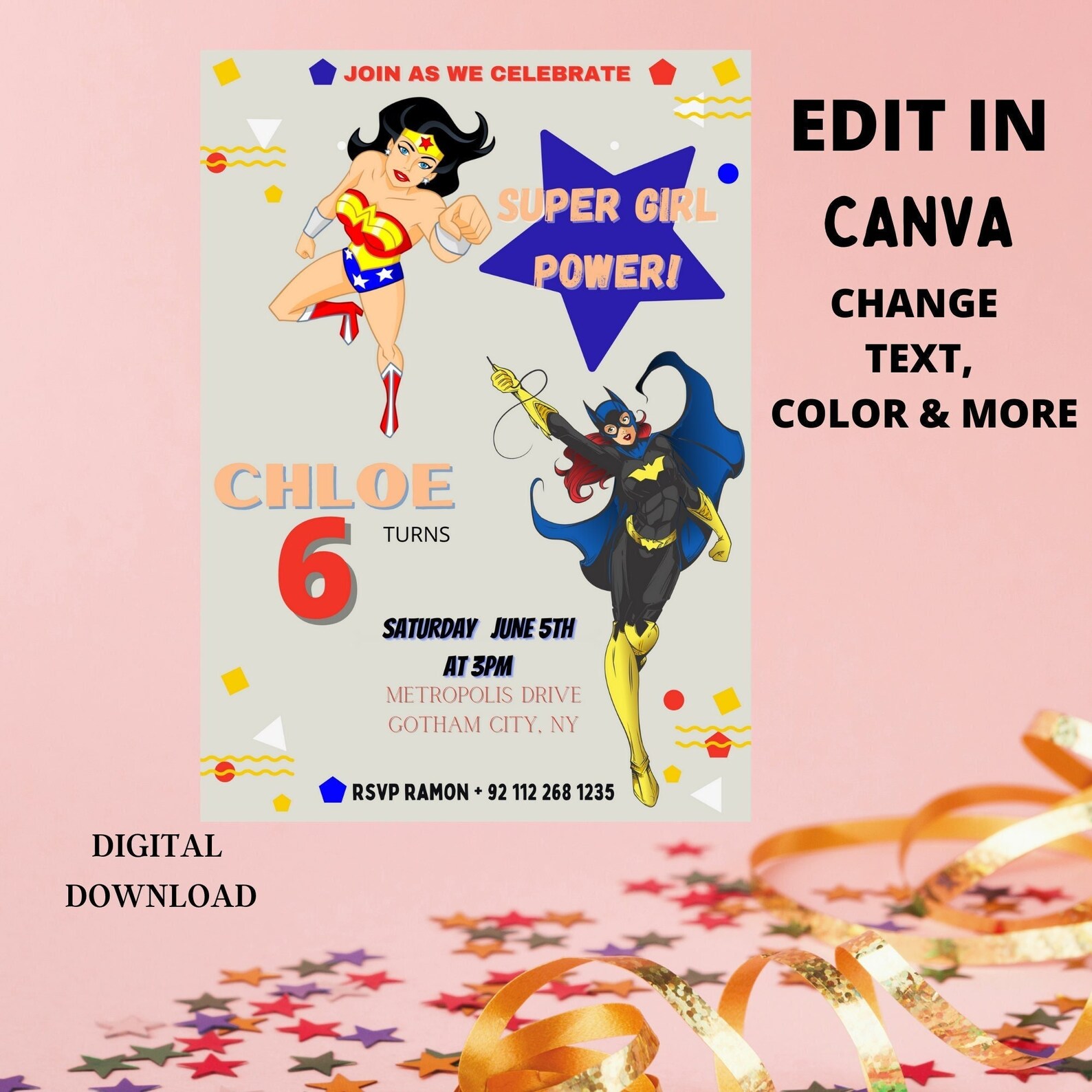 Superhero Birthday Invitation, Superhero Party, Super Girl Party ...