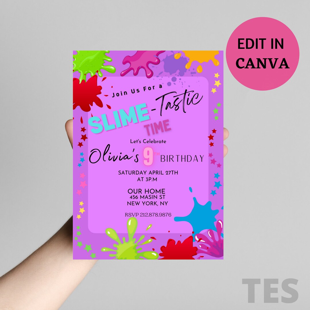 Slime Birthday Invitation, Slime Party Invitation, Slime Invites ...