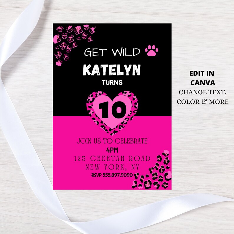 Editable Cheetah Birthday Invitation, Cheetah Party, Cheetah Birthday ...