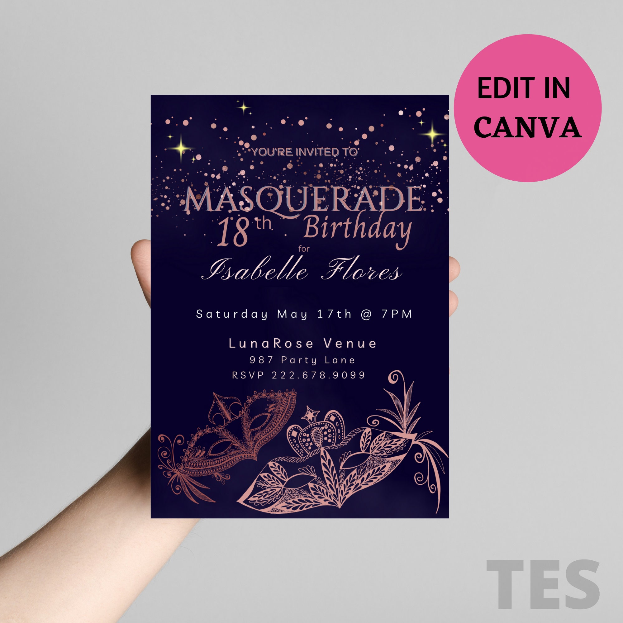 Masquerade Birthday Party Invitation, Birthday Party Invite, Masquerade ...