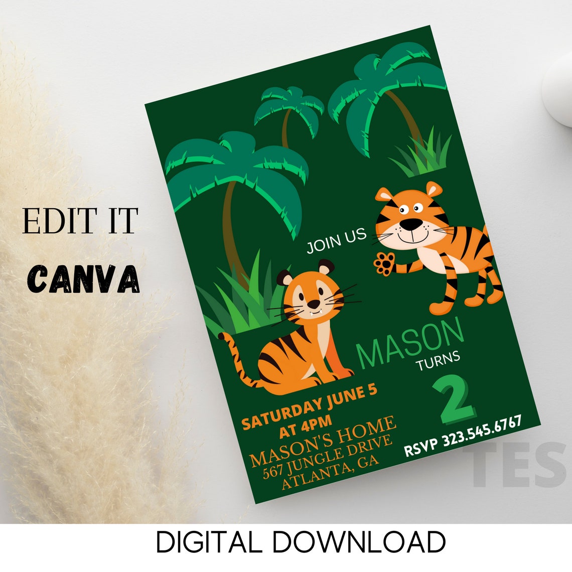 Editable Tiger Invitation, Tiger Birthday Invitation, Tiger Birthday ...