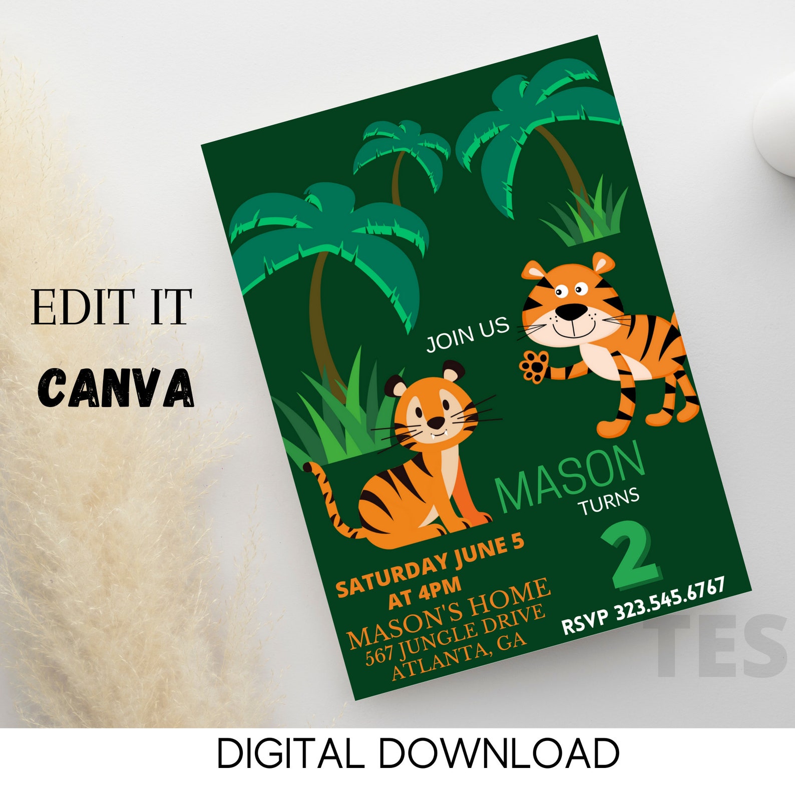 Editable Tiger Invitation, Tiger Birthday Invitation, Tiger Birthday ...