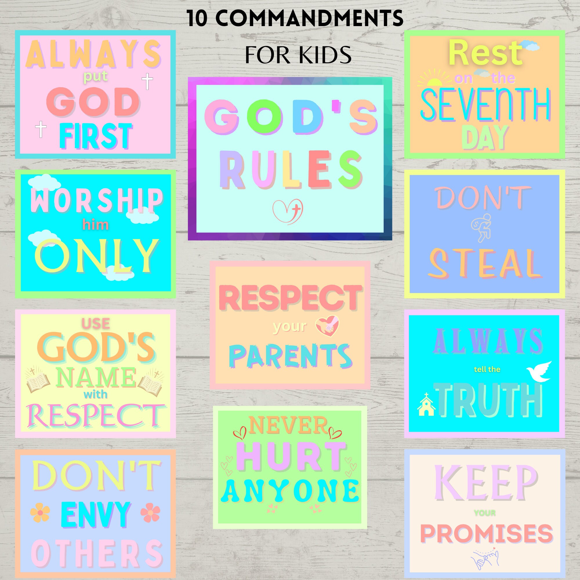 10 Commandments for Kids, Christian Bulletin Board, Sunday School Decor ...