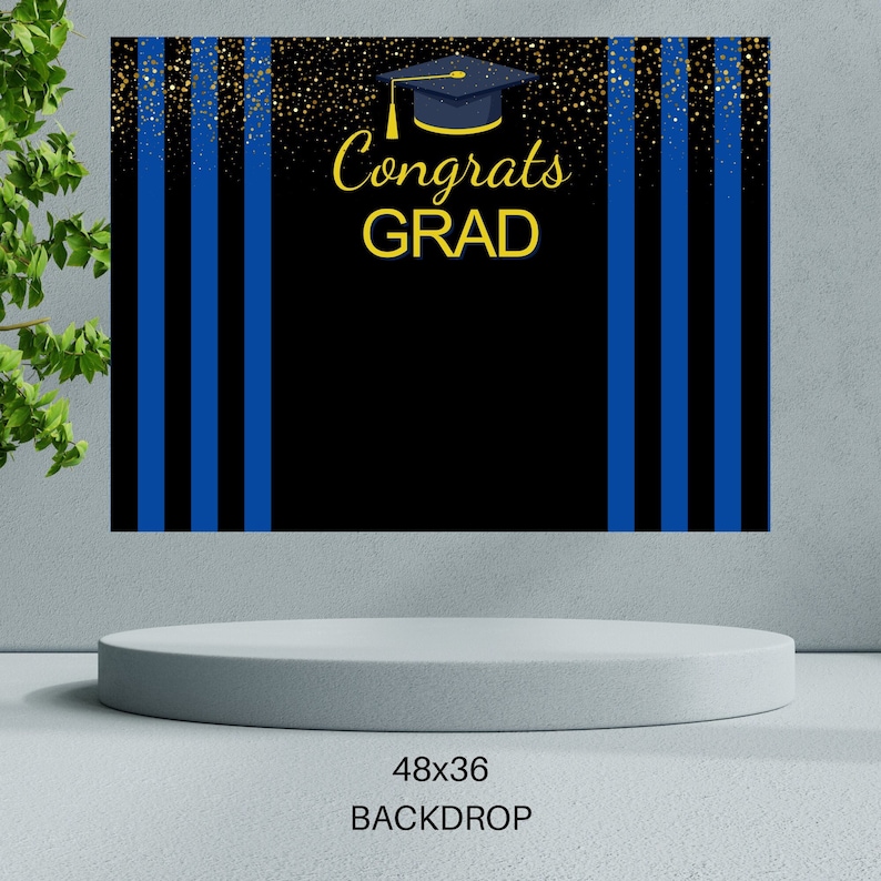 Graduation Backdrop, Blue and Black Backdrop, Graduation Decor ...
