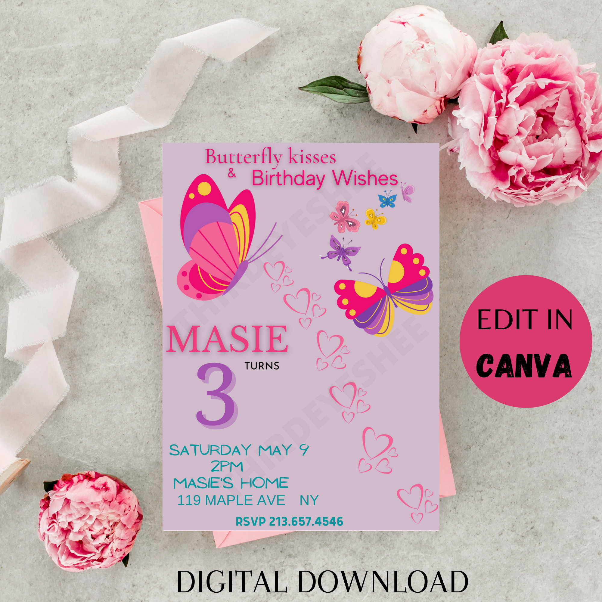 Editable Butterfly Party Invitation, Butterfly Birthday, Butterfly ...