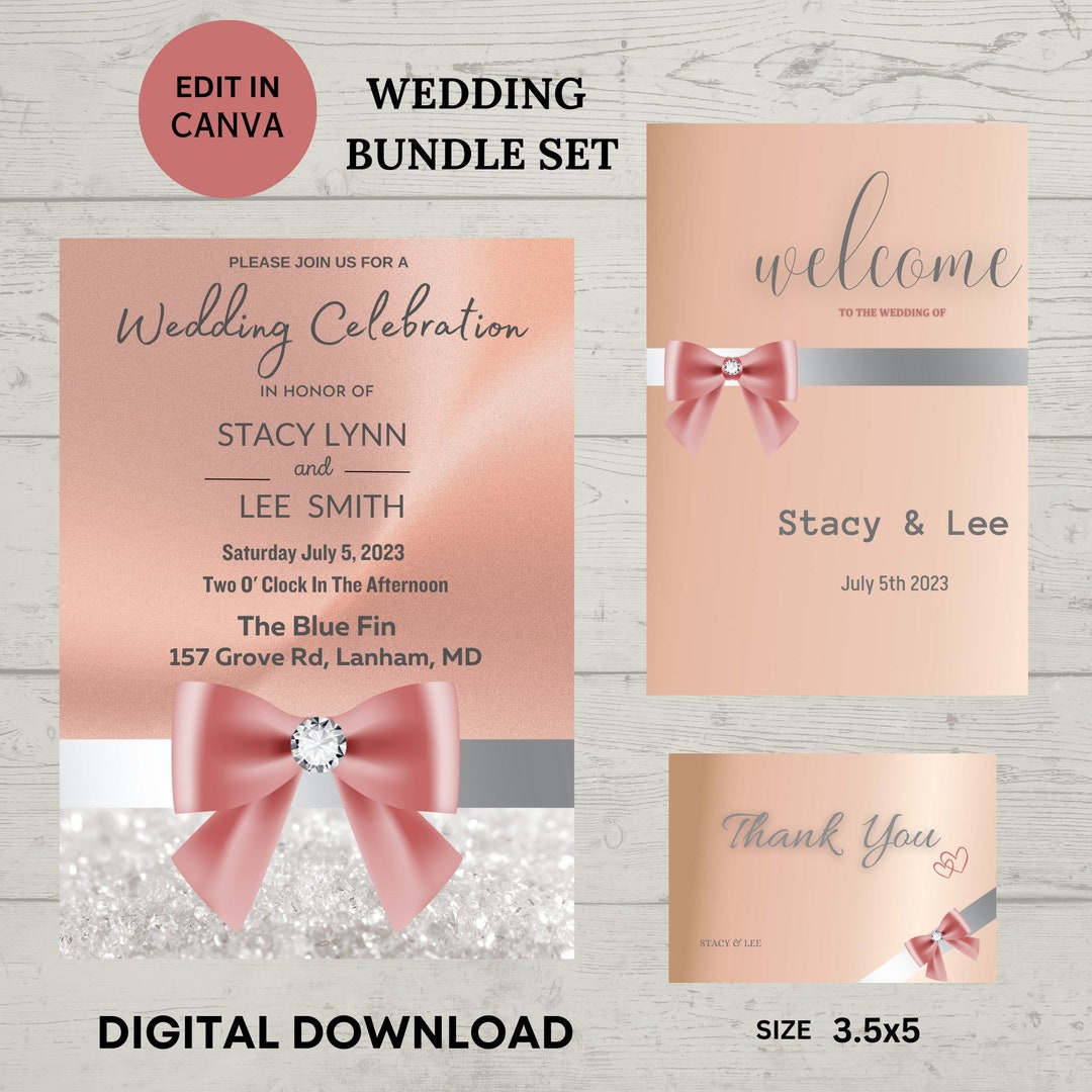 Wedding Invitation Bundle Set, Rose Gold Invitation, Wedding Party ...