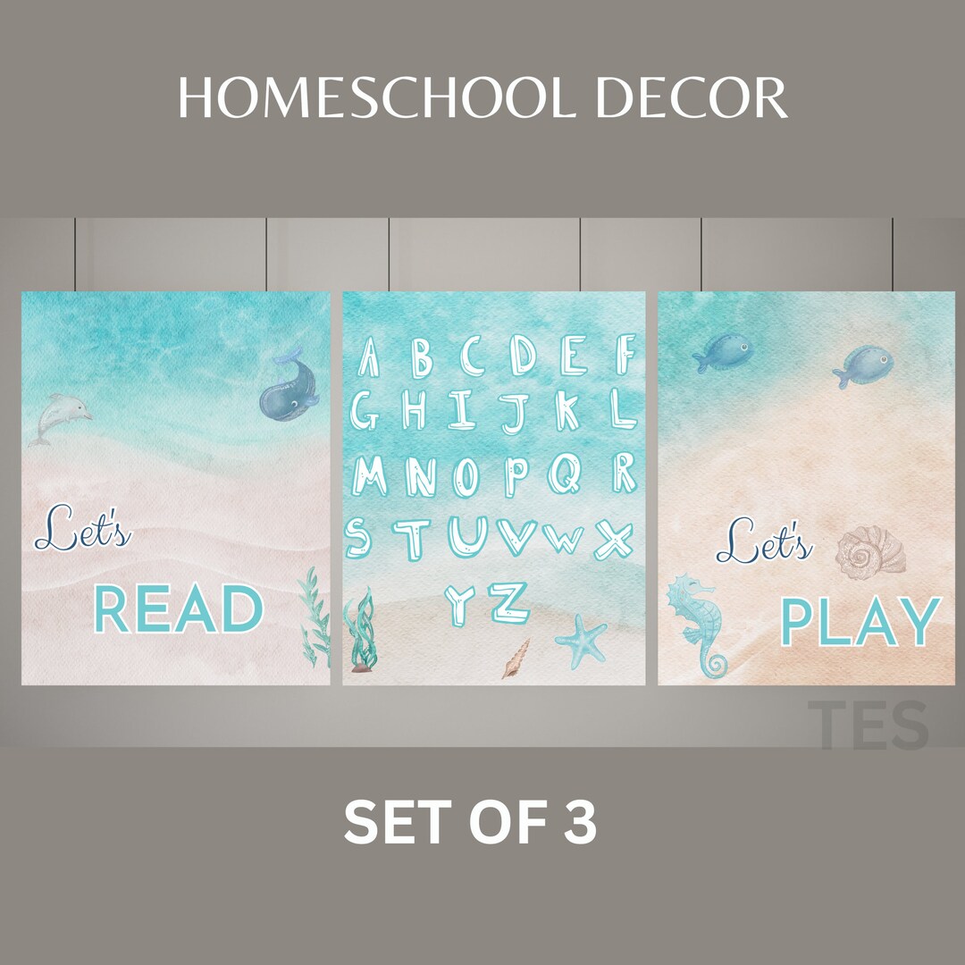 Homeschool Decor Sea Animals Blue Classroom Decor Nursery Wall Prints ...