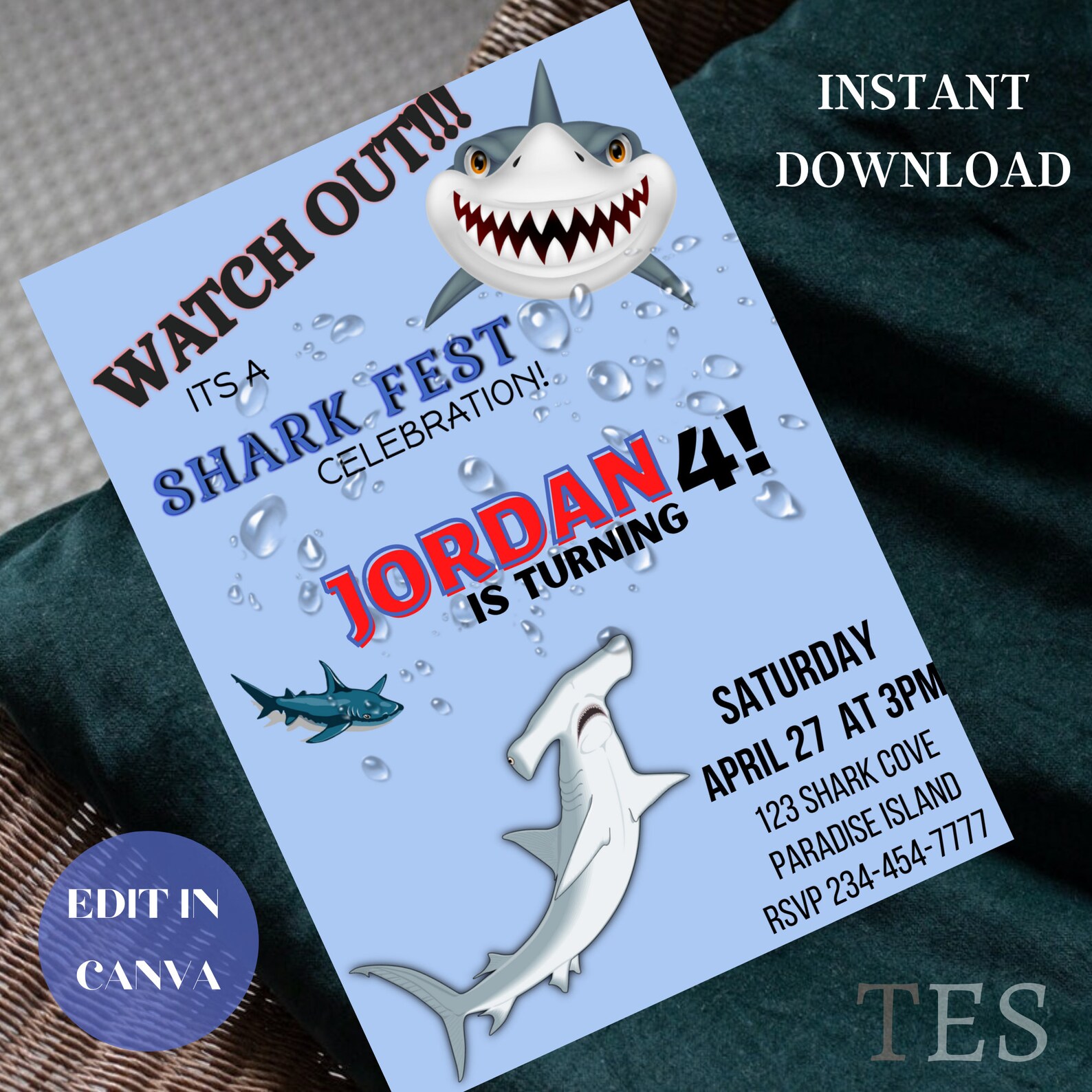Shark Invitation, Shark Birthday Invite, Shark Party , Birthday ...