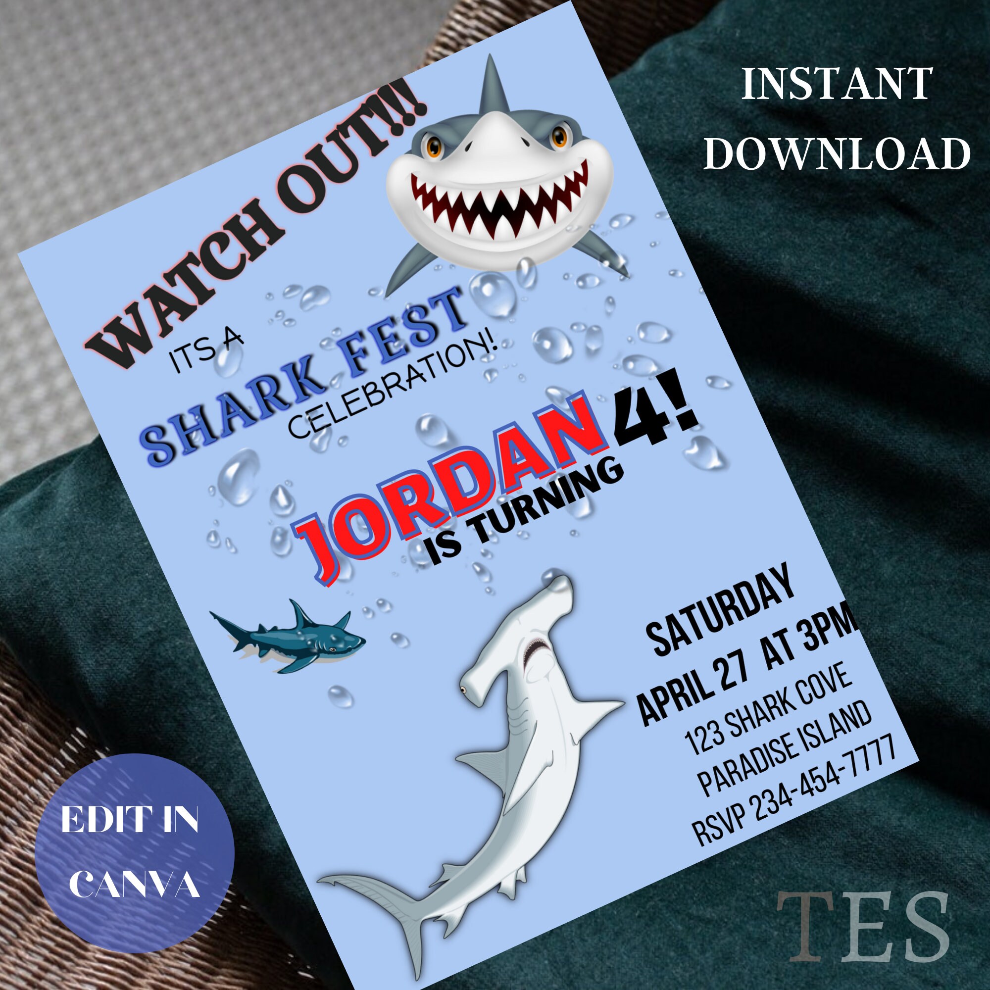 Shark Invitation Shark Birthday Invite Shark Party - Etsy