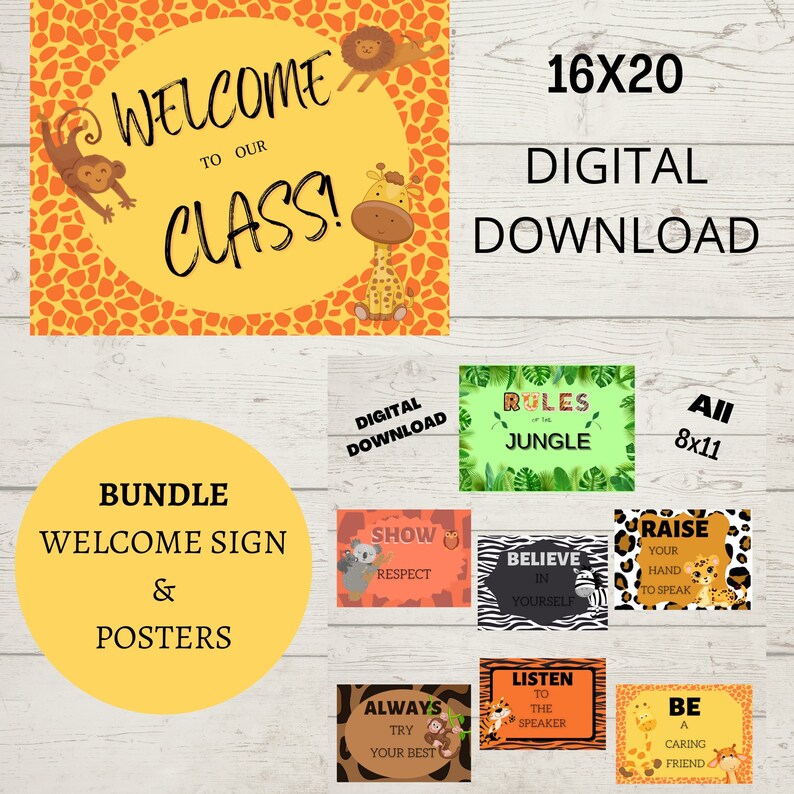 Classroom Bundle Set, Classroom Decor, Jungle Welcome Sign, Jungle ...