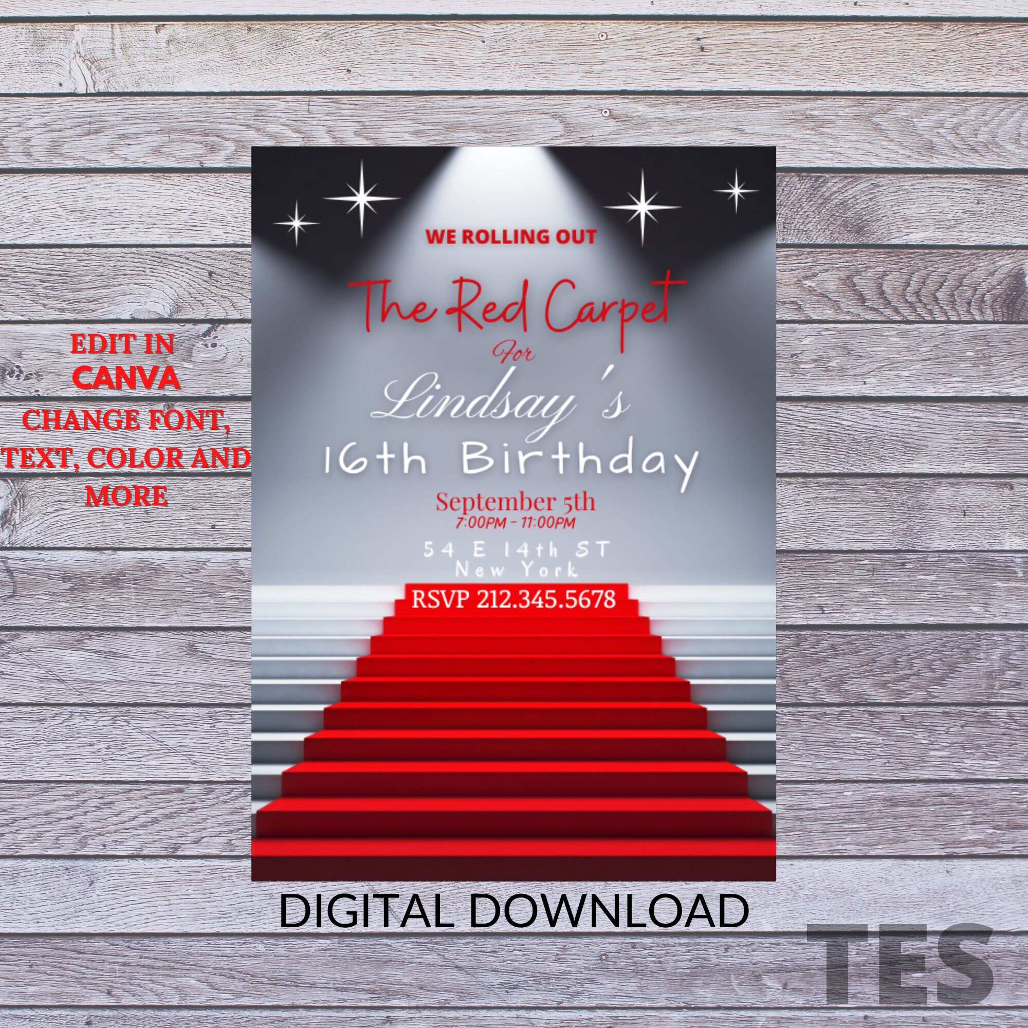 Editable Red Carpet Invitation, Hollywood Invitation, Red Carpet ...