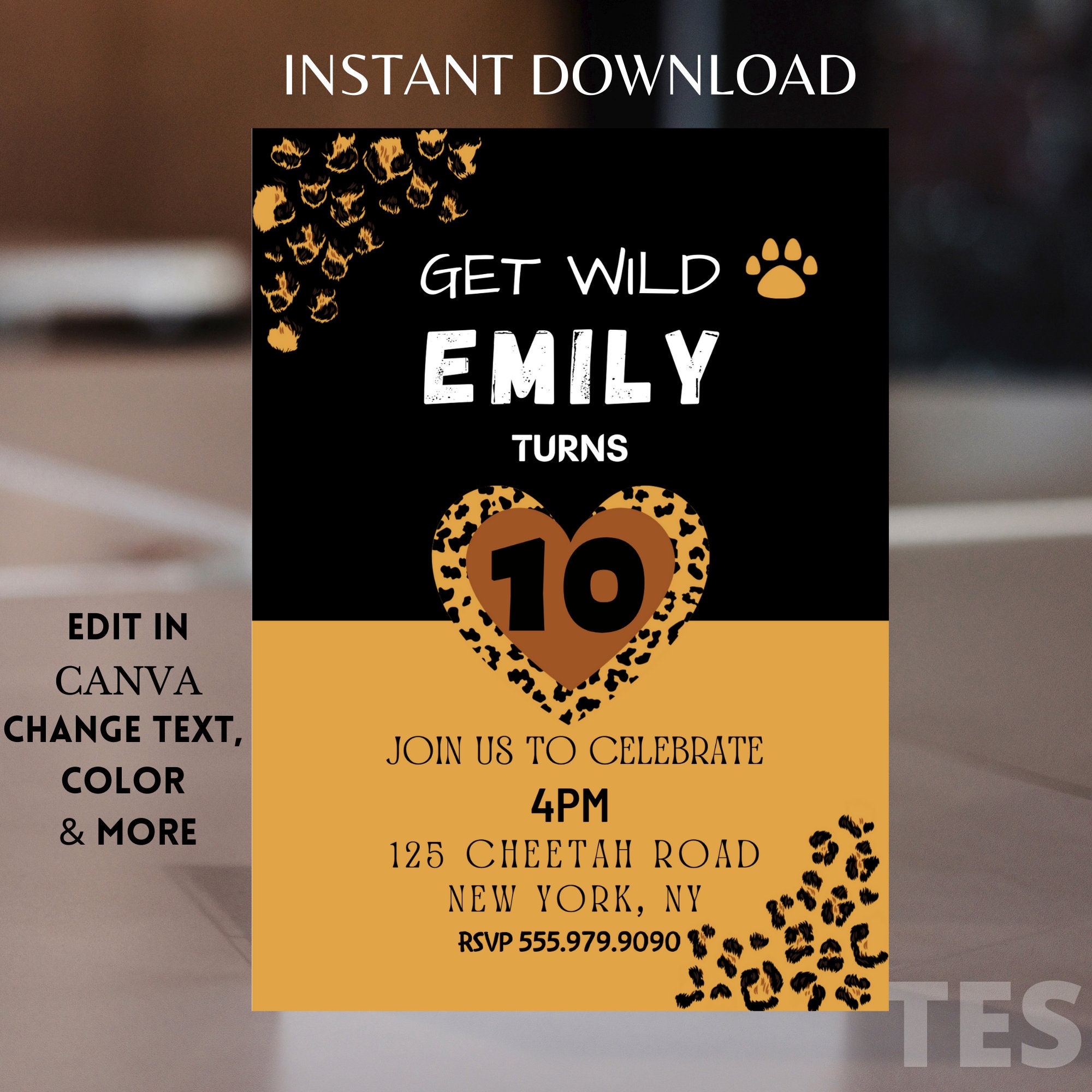 Editable Cheetah Birthday Invitation, Cheetah Birthday Party, Cheetah ...