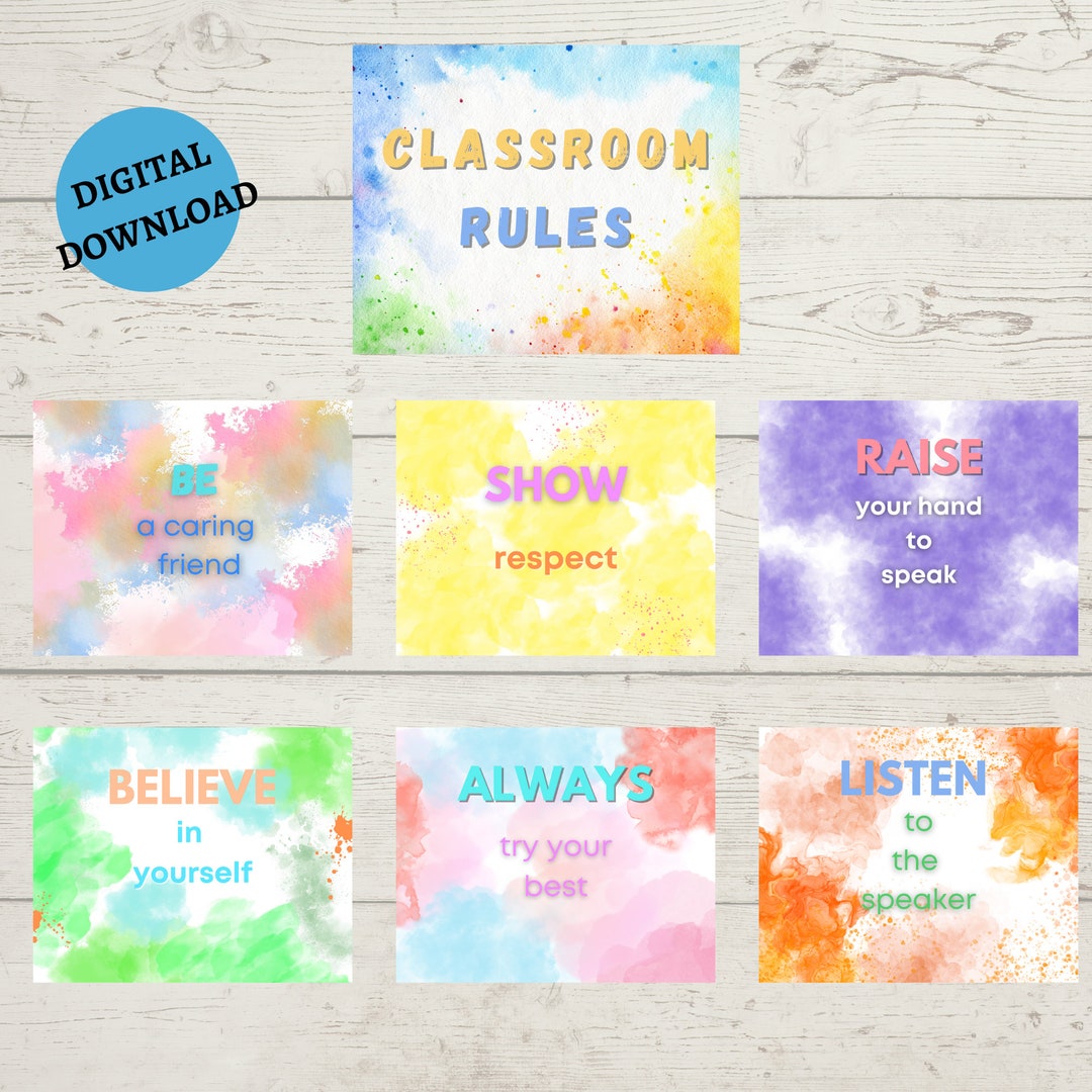 Editable Watercolor Classroom Rules Posters | Calm Classroom Decor ...