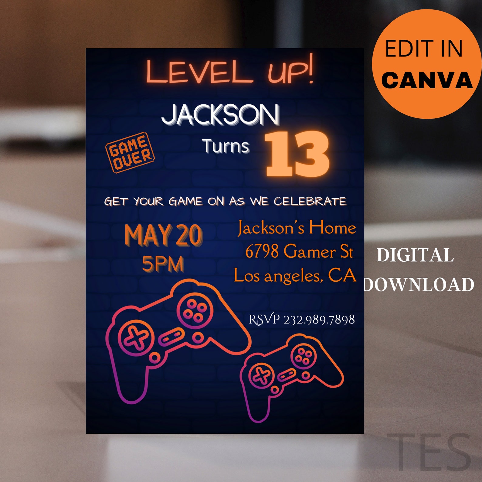 Gamer Invitation, Video Game Invitation, Level up Game, Birthday Party ...