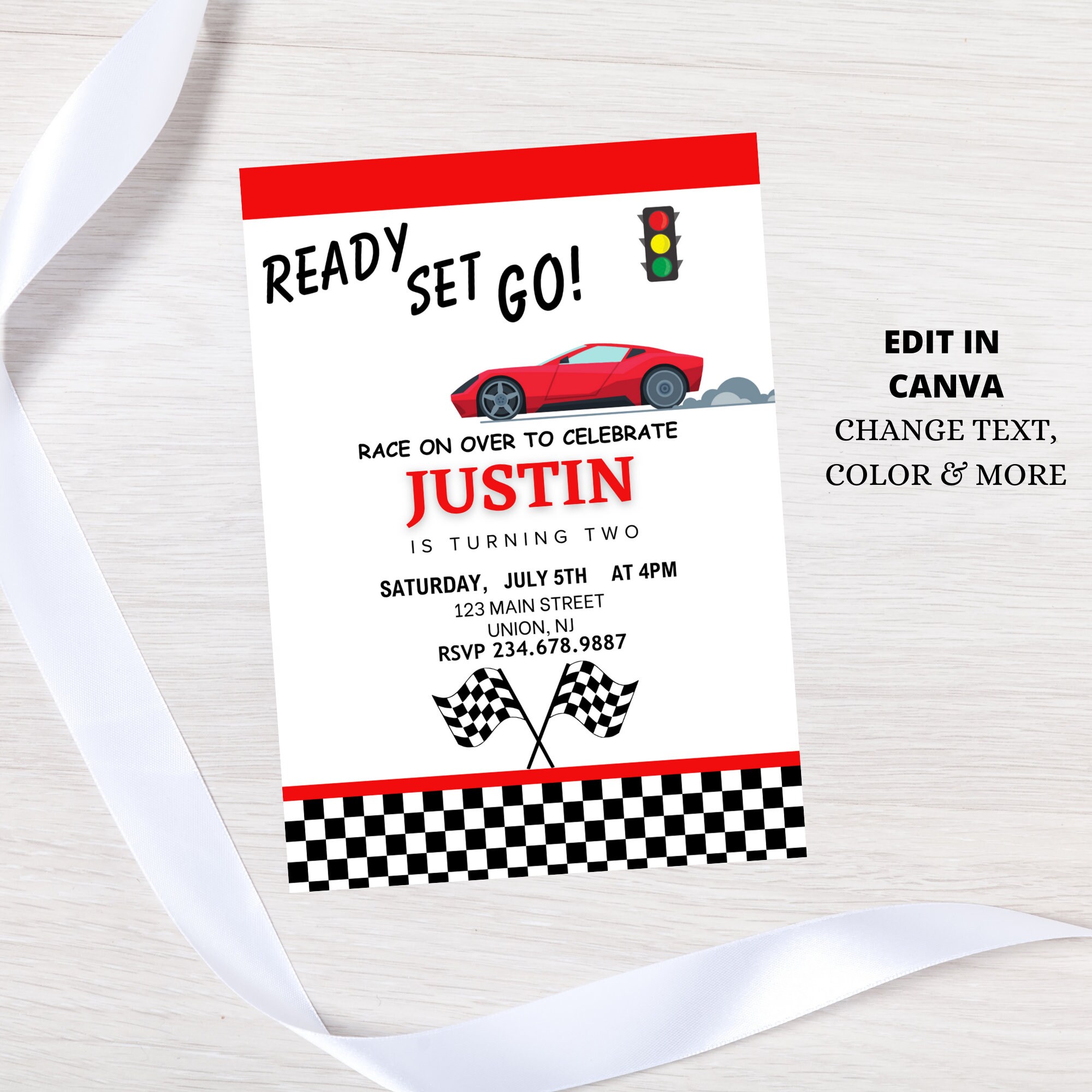Race Car Invitation, Race Car Birthday, Kid Speed Racing, Race Car ...