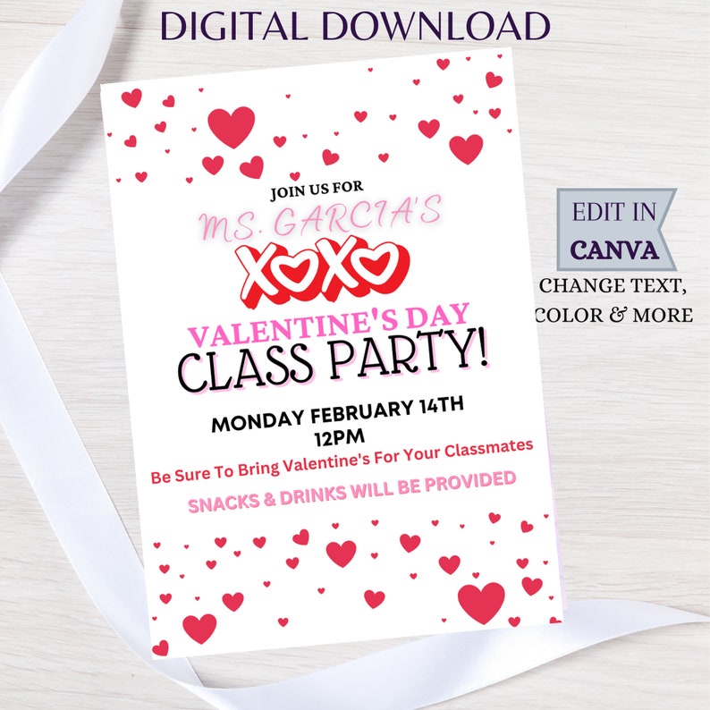 Xoxo Invitation, Classroom Valentine Party, Valentine's Invitation ...
