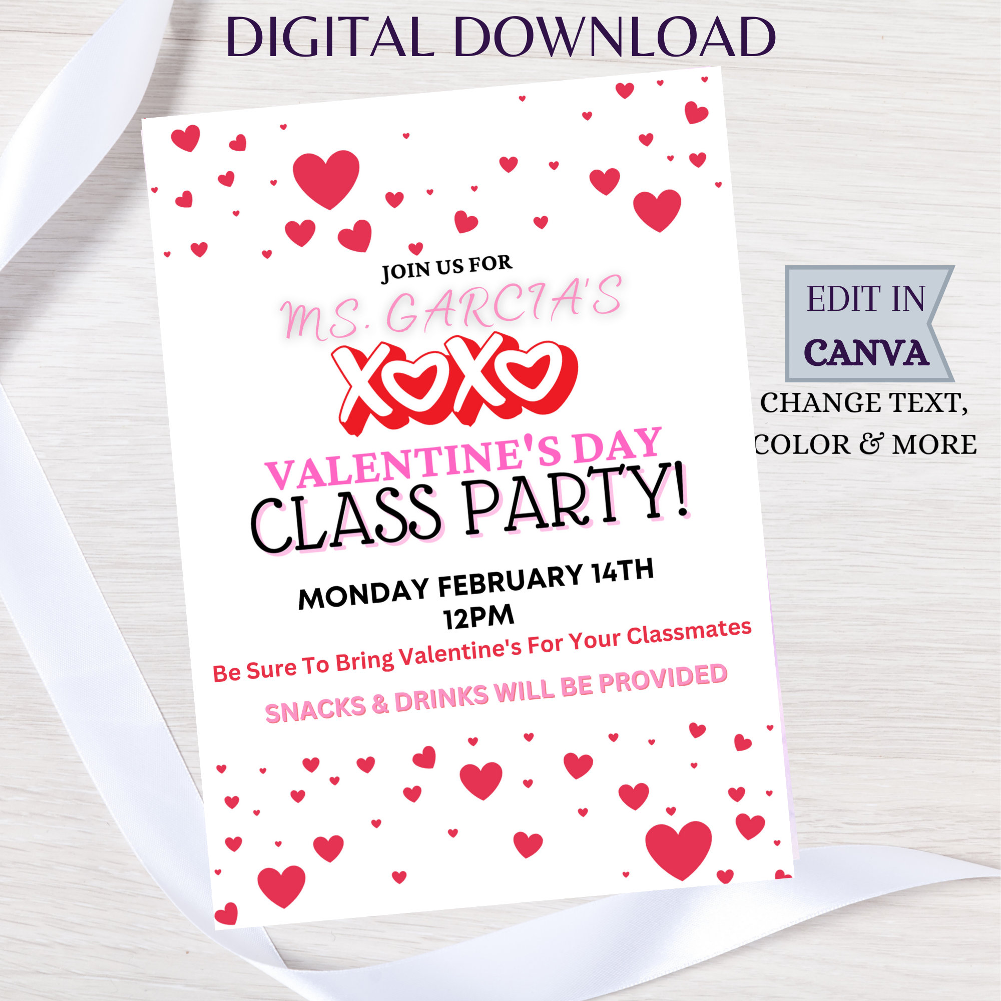 Xoxo Invitation, Classroom Valentine Party, Valentine's Invitation ...
