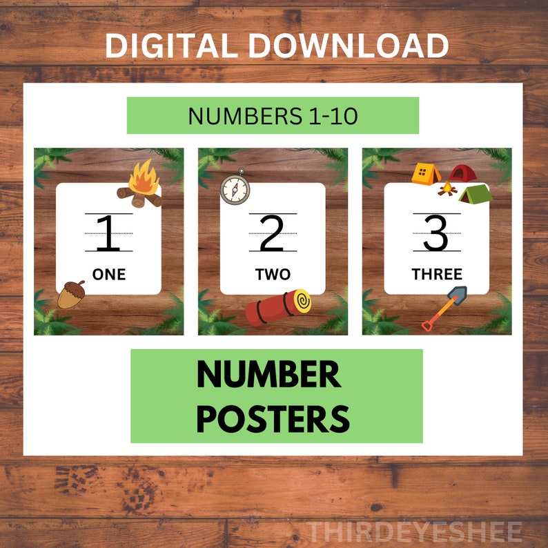 Camp Themed Classroom Bundle, Alphabet Posters, Numbers Posters, Shapes ...